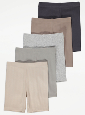 Neutral Ribbed Cycling Shorts 5 Pack | Kids | George at ASDA