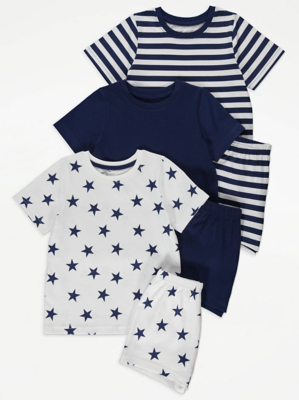 Navy Star Stripe Short Pyjamas 3 Pack | Kids | George at ASDA