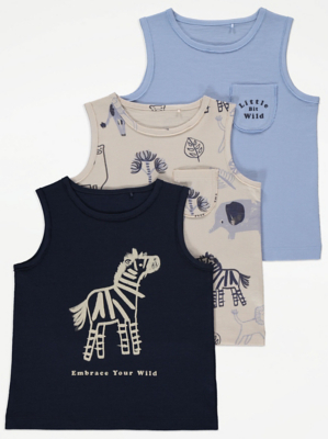 Blue Zebra Slogan Pocket Vest Tops 3 Pack | Kids | George at ASDA