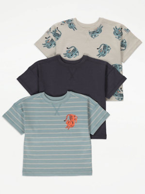 Blue Stripe Tiger Oversize T-Shirts 3 Pack | Kids | George at ASDA