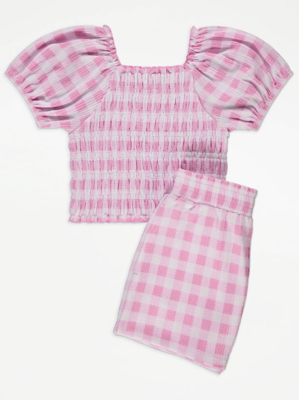 Pink Gingham Check Shirred Top and Shorts Outfit | Kids | George at ASDA