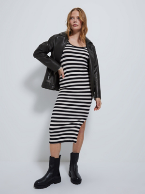 Black Striped Ribbed Knitted Midi Dress | Women | George at ASDA