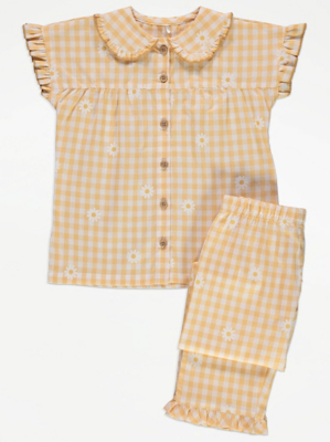 Yellow Gingham Daisy Short Sleeve Shirt Pyjamas | Sale & Offers ...