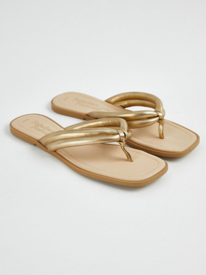 Gold Shimmer Padded Toe Post Square Front Flip Flops | Women | George ...