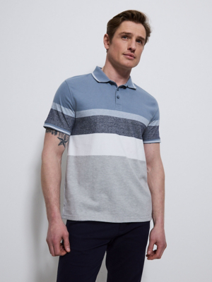 Blue Striped Short Sleeve Polo Top | Men | George at ASDA