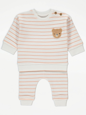 Pink Stripe Teddy Sweatshirt and Trousers Outfit | Baby | George at ASDA