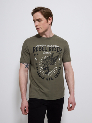 Khaki Rebel Rider Motorcycle T-Shirt | Men | George at ASDA