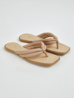 Camel Padded Toe Post Square Front Flip Flops | Women | George at ASDA