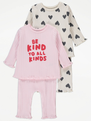 Be Kind To All Kinds Heart Ribbed Top and Trousers Outfit 2 Pack | Baby ...