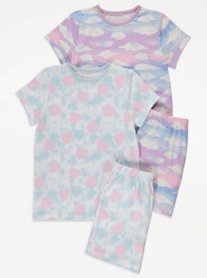 Tie Dye Heart Clouds Short Pyjamas 2 Pack | Kids | George at ASDA