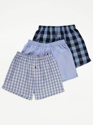 Blue Checked Woven Boxers 3 Pack | Men | George at ASDA