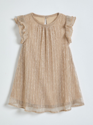 Gold Pleated Frill Sleeve Dress | Kids | George at ASDA