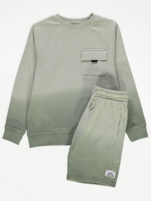 Light Khaki Ombre Dip Dye Sweatshirt and Shorts Outfit | Kids | George ...