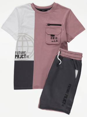 Pink Colour Block Pocket T-Shirt and Shorts Outfit | Kids | George at ASDA