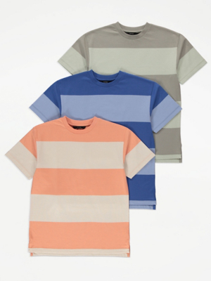 Colour Block Stripe T-Shirts 3 Pack | Kids | George at ASDA