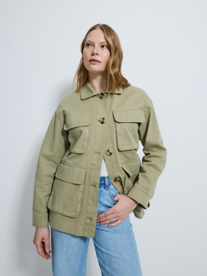 Khaki Pocket Front Denim Shacket | Women | George at ASDA