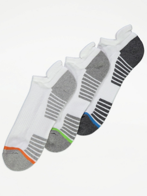 White Active Stripe Cushion Sole Trainer Liner Socks 3 Pack | Men ...