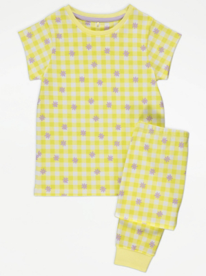 Yellow Gingham Daisy Short Sleeve Pyjamas | Kids | George at ASDA