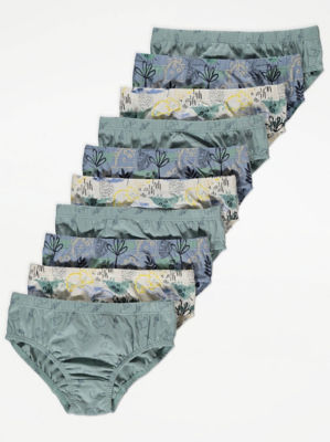 Sage Green Dinosaur Briefs 10 Pack | Kids | George at ASDA