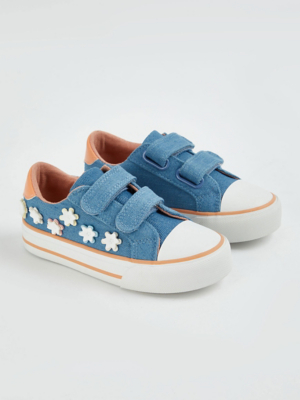 Blue Denim Flower Double Strap Cupsole Trainers | Sale & Offers ...