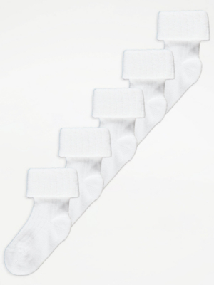 White Ribbed Fold Over Socks 5 Pack | Baby | George at ASDA