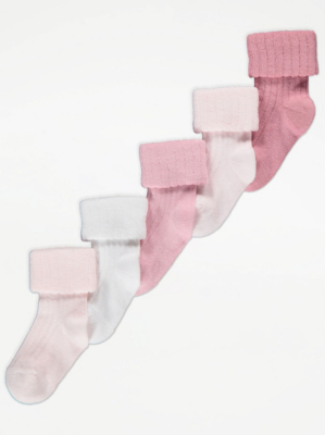 Pink Ribbed Fold Over Socks 5 Pack | Baby | George at ASDA