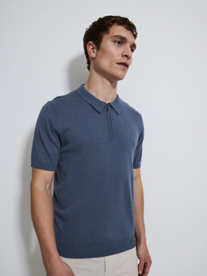 Studio Edit Blue Knitted Polo | Men | George at ASDA