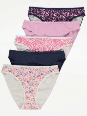 Pink Zebra Floral Brief Knickers 5 Pack | Lingerie | George at ASDA