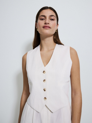 Studio Edit White Waistcoat With Linen | Women | George at ASDA
