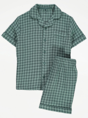 Sage Green Colour Block Checked Woven Pyjamas | Kids | George at ASDA