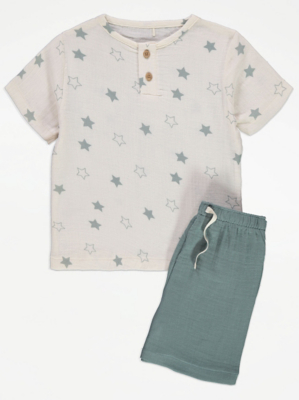 Sage Star Double Cloth Short Pyjamas | Kids | George at ASDA