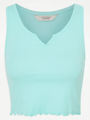 Aqua Ribbed Crop Pyjama Vest Top | Lingerie | George at ASDA