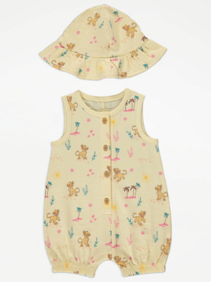 Disney The Lion King Simba Yellow Romper and Sunhat Outfit | Baby ...