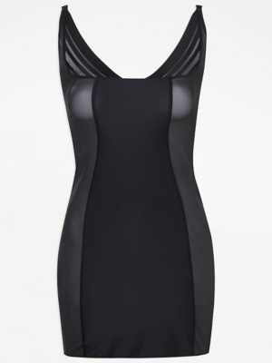 Black Chevron Control Slip Mini Dress | Lingerie | George at ASDA