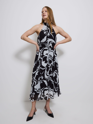 Black Floral Halter Neck Midi Dress | Women | George at ASDA