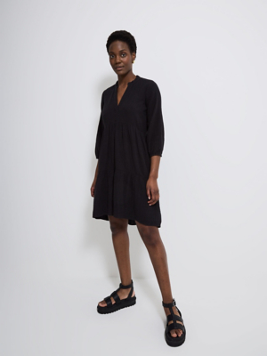 Black Cheesecloth Tiered Long Sleeve Mini Dress | Women | George at ASDA
