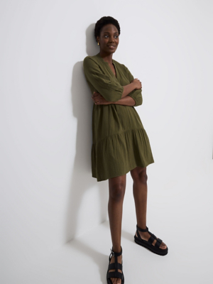 Khaki Double Cloth Tiered Mini Dress | Women | George at ASDA