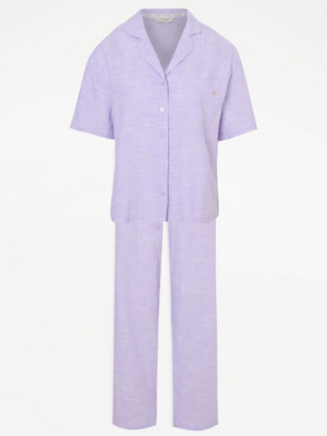 Lilac Woven Short Sleeve Shirt Pyjamas | Lingerie | George at ASDA