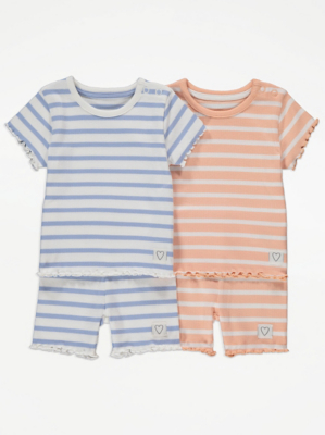 Striped Ribbed Lettuce Trim Top and Shorts Outfit 2 Pack | Baby ...