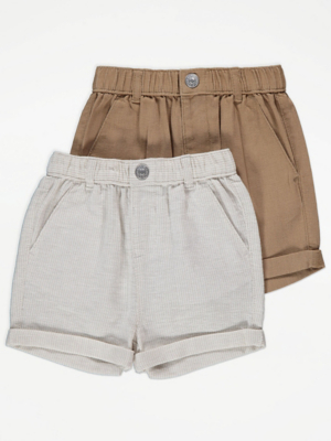 Tan Linen Blend Shorts 2 Pack | Kids | George at ASDA