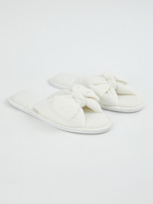 White Knotted Bow Front Slippers | Lingerie | George at ASDA