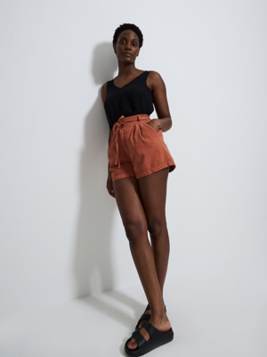 Rust Tie Waist Pleated Shorts | Women | George at ASDA