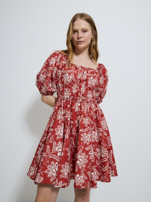 Rust Puff Sleeve Mini Dress and Clutch Bag Outfit | George at ASDA