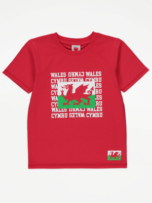 Red Cymru Wales Football T-Shirt | Kids | George at ASDA