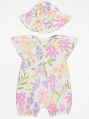 Pink Flower Turban Hat Top and Trousers 3 Piece Set | Baby | George at ASDA