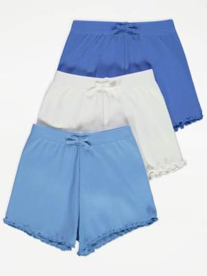Blue Lettuce Edge Ribbed Shorts 3 Pack | Baby | George at ASDA