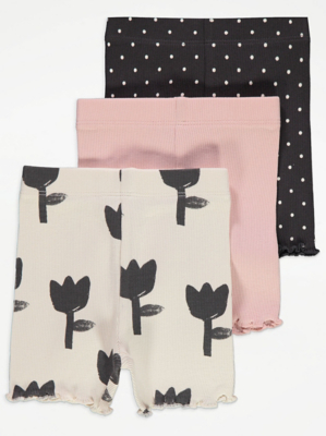 Spotty Tulip Ribbed Lettuce Trim Shorts 3 Pack | Baby | George at ASDA