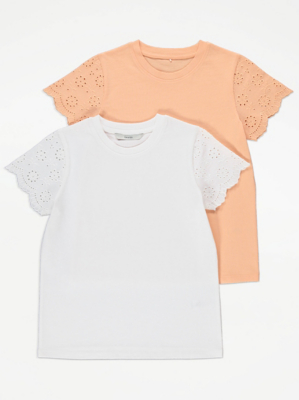 Embroidered Lace Sleeve T-Shirts 2 Pack | Kids | George at ASDA
