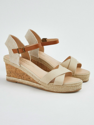 Neutral Checked Open Toe Espadrille Wedges | Women | George at ASDA