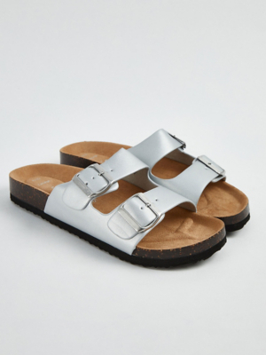 Silver Double Buckle Flatbed Sandals | Women | George at ASDA